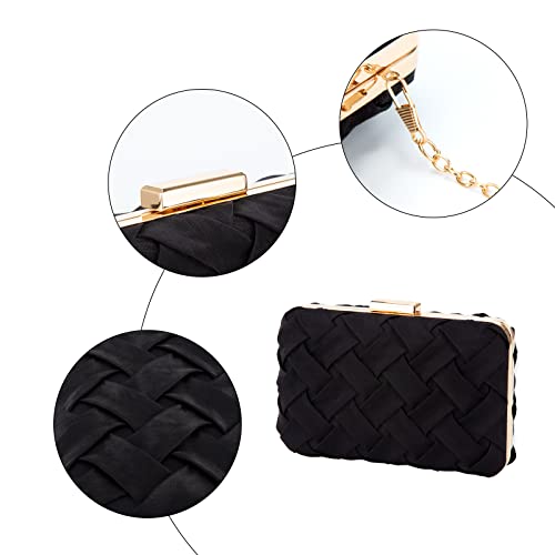 GripIt Elegant Women Woven Clutch Purse for Bridal Wedding Party Handbag Prom Evening Clutch Bags Formal Clutch,Black