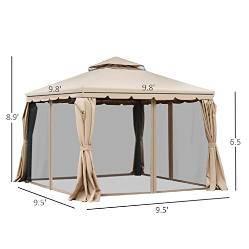ADUH 10' X 10' Two-Tier Outdoor Event Canopy Sunshade Gazebo Tent with Mesh Sidewalls