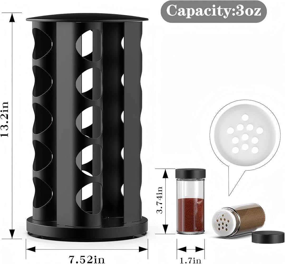 Revolving Spice Rack, Spice Racks Organizer for Kitchen Cabinet , Rotating Seasoning Organizer Storage with Jars , Black