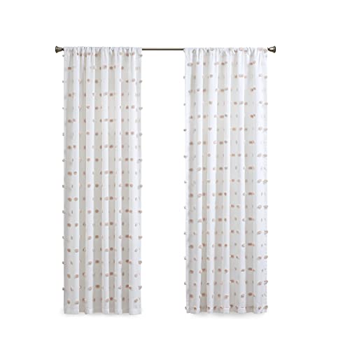 Intelligent Design Sophie Sheer Single Window Curtain Panel Clipped Pompom Embelished Privacy Drape with Rod Pocket for Bedroom, Livingroom, 50" x 84", Blush
