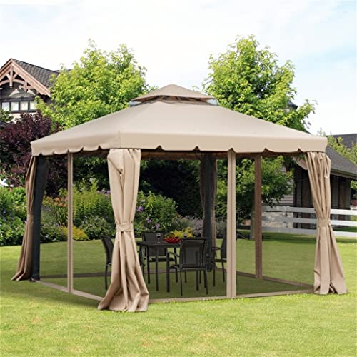 ADUH 10' X 10' Two-Tier Outdoor Event Canopy Sunshade Gazebo Tent with Mesh Sidewalls