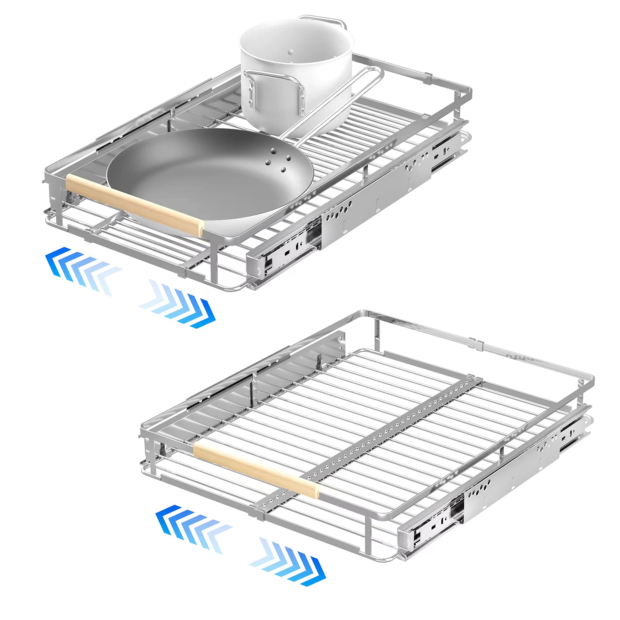 2Pack Pull Out Cabinet Organizer, 12.2~17.9" W x 22.5" D Expandable Pull Out Shelves for Kitchen Cabinets, Heavy Duty Slide Out Pantry Shelves Sliding Shelf for Home Kitchen,Under Sink,Wardrobe