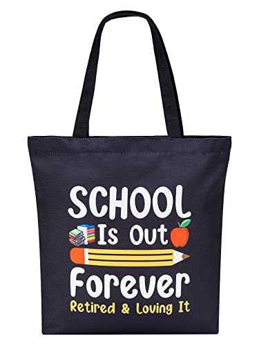 Teacher Retirement Gift - Black Canvas Tote Bag with Pocket, Happy Retirement Gift Teacher Appreciation Gift