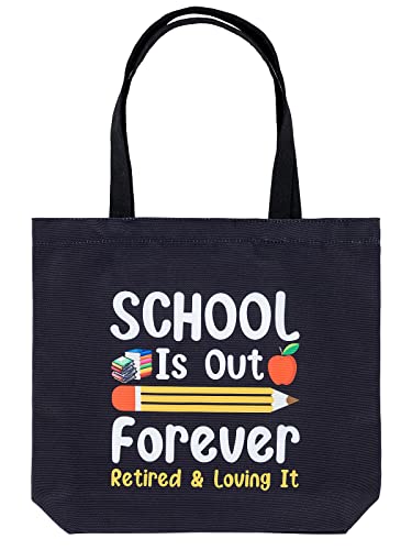 Teacher Retirement Gift - Black Canvas Tote Bag with Pocket, Happy Retirement Gift Teacher Appreciation Gift