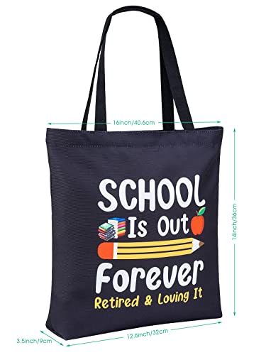Teacher Retirement Gift - Black Canvas Tote Bag with Pocket, Happy Retirement Gift Teacher Appreciation Gift