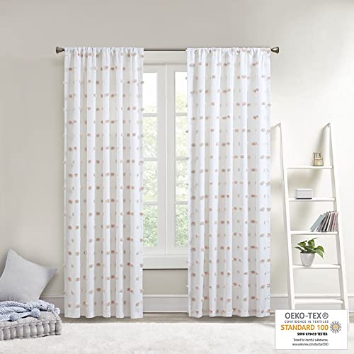 Intelligent Design Sophie Sheer Single Window Curtain Panel Clipped Pompom Embelished Privacy Drape with Rod Pocket for Bedroom, Livingroom, 50" x 84", Blush