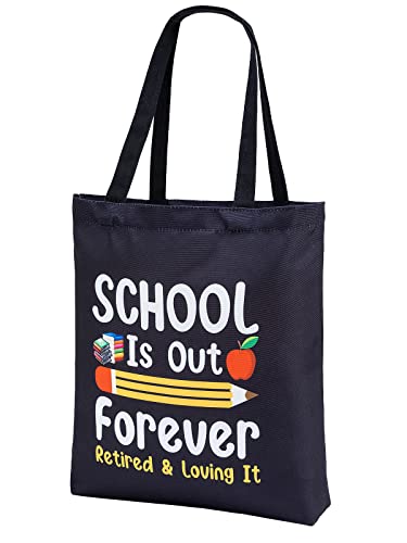 Teacher Retirement Gift - Black Canvas Tote Bag with Pocket, Happy Retirement Gift Teacher Appreciation Gift
