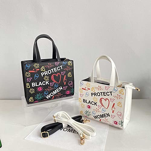 AyTotoro Fashion Protect Black Women graffiti Purses Tote Bag PU Leather Top Handle Handbag Shoulder Bag Crossbody(black)