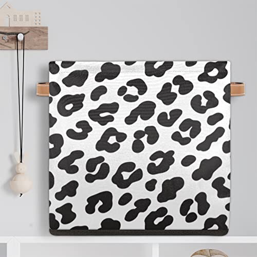 Black Leopard Print Storage Basket Bins for Organizing Pantry/Shelves/Office/Girls Room, Animal Skin Storage Cube Box with Handles Collapsible Toys Organizer 13x13