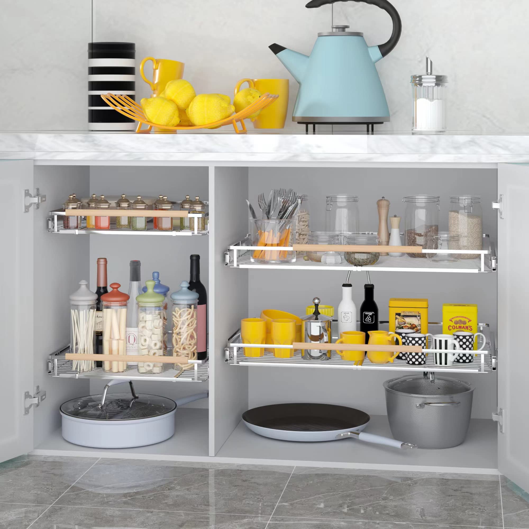 2Pack Pull Out Cabinet Organizer, 12.2~17.9" W x 22.5" D Expandable Pull Out Shelves for Kitchen Cabinets, Heavy Duty Slide Out Pantry Shelves Sliding Shelf for Home Kitchen,Under Sink,Wardrobe