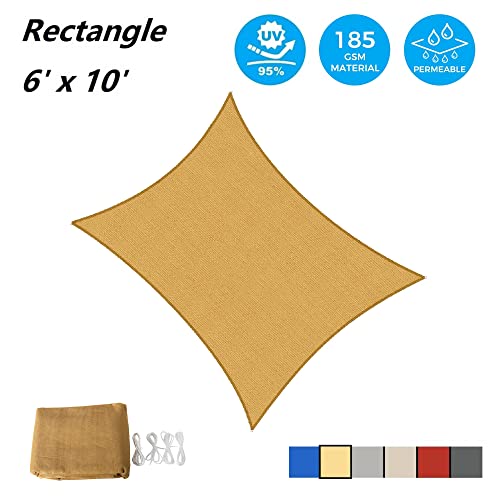 AsterOutdoor Sun Shade Sail Rectangle 6' x 10' UV Block Canopy for Patio Backyard Lawn Garden Outdoor Activities, Sand