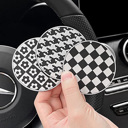 Follicomfy Car Coasters for Cup Holder Silicone, Car Cup Holder Coasters Pack of 2, Fashion Black White Checkerboard Gird