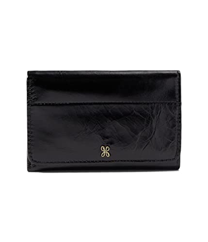 HOBO Jill Wallet For Women - Snap Flap Closure and Patterened Polyester Lining, Compact and Handy Wallet Black One Size One Size