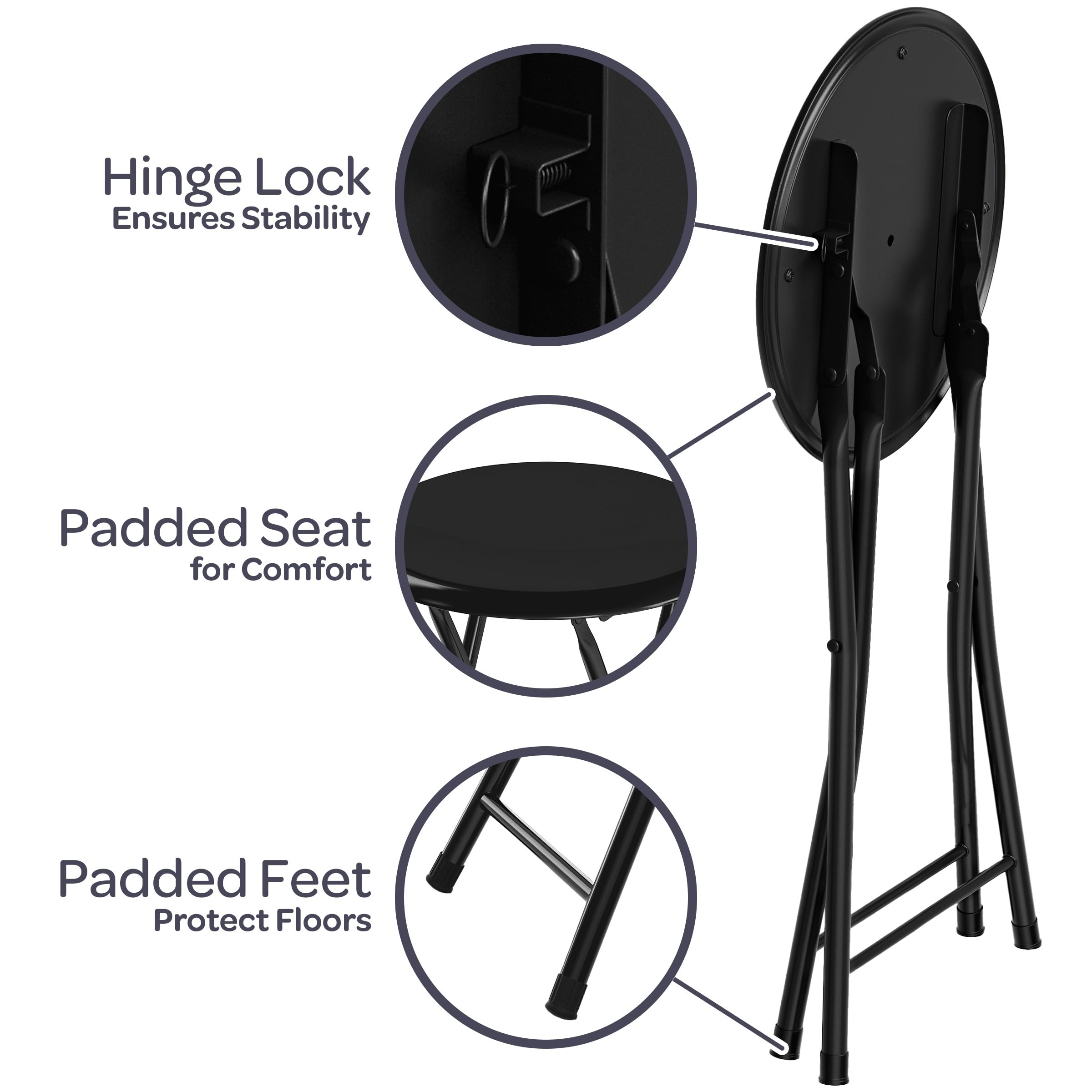 Lavish Home 18-Inch Folding Bar Heavy-Duty Padded Portable Stool with 300-Pound Capacity for Dorm, Recreation Game Room, Black