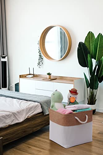 Large Cube Storage Baskets Organizer (10.5" x 10.5" x 11") for Clothes Toys Towel Books, Canvas Fabric Sturdy Collapsible Storage Boxes with Cotton Handles for Closet, Shelves (Beige/Brown, 6 Pack)