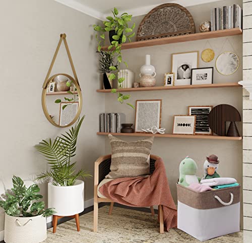 Large Cube Storage Baskets Organizer (10.5" x 10.5" x 11") for Clothes Toys Towel Books, Canvas Fabric Sturdy Collapsible Storage Boxes with Cotton Handles for Closet, Shelves (Beige/Brown, 6 Pack)