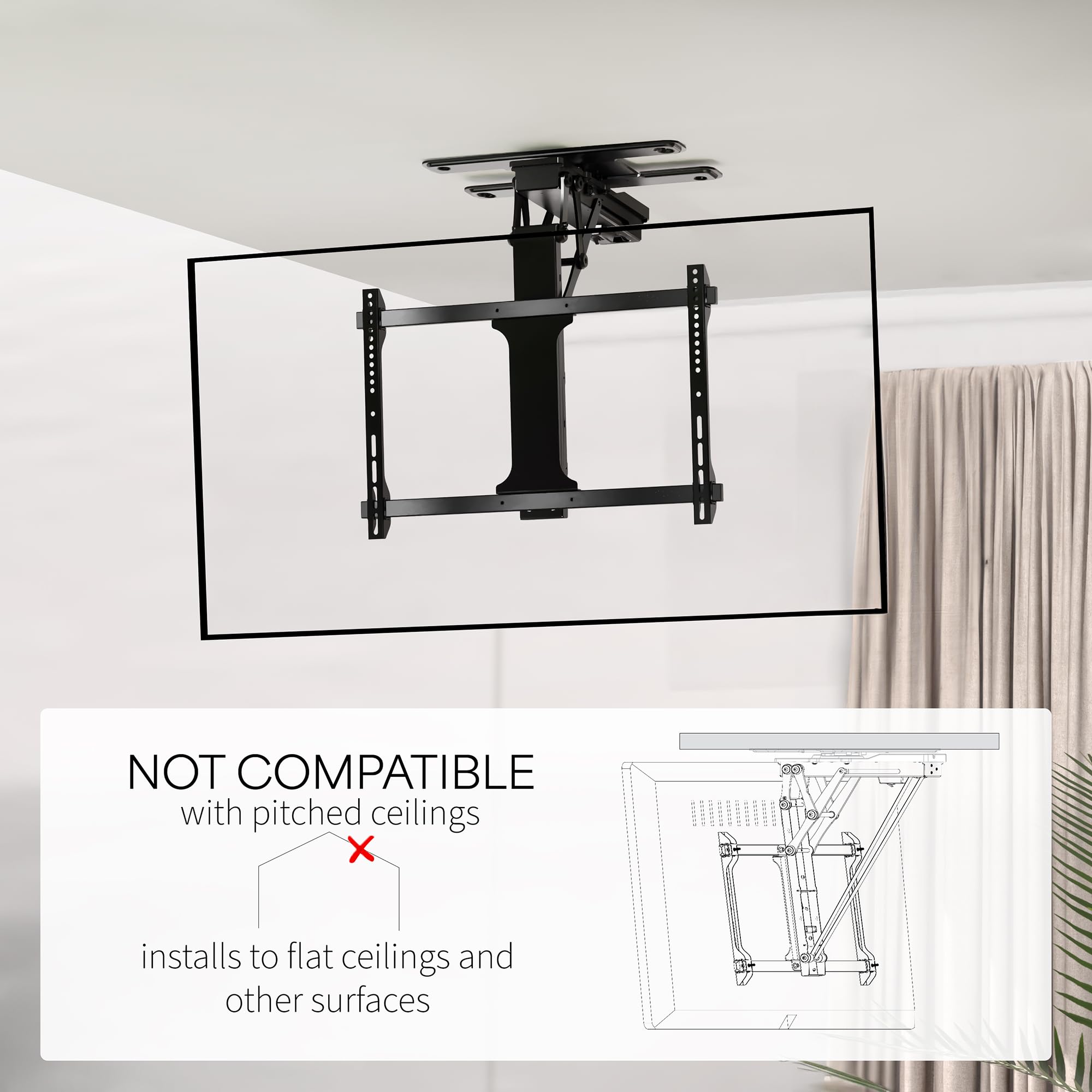 VIVO Electric Flip Down Swiveling Ceiling TV Mount for 32 to 70 inch Screens, Large Motorized Flat Ceiling VESA Mount, App and Voice Control, Black, MOUNT-E-FD70S