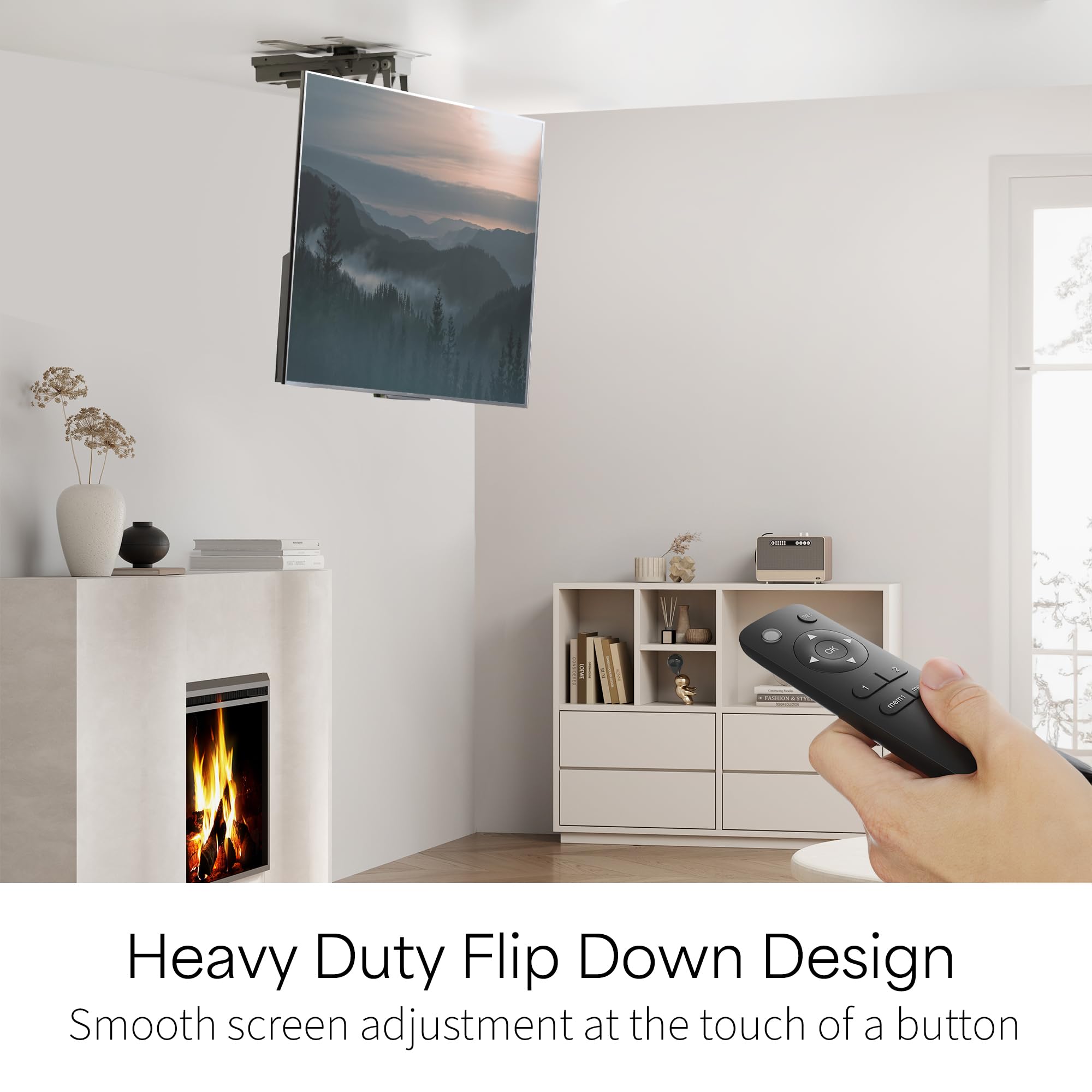 VIVO Electric Flip Down Swiveling Ceiling TV Mount for 32 to 70 inch Screens, Large Motorized Flat Ceiling VESA Mount, App and Voice Control, Black, MOUNT-E-FD70S