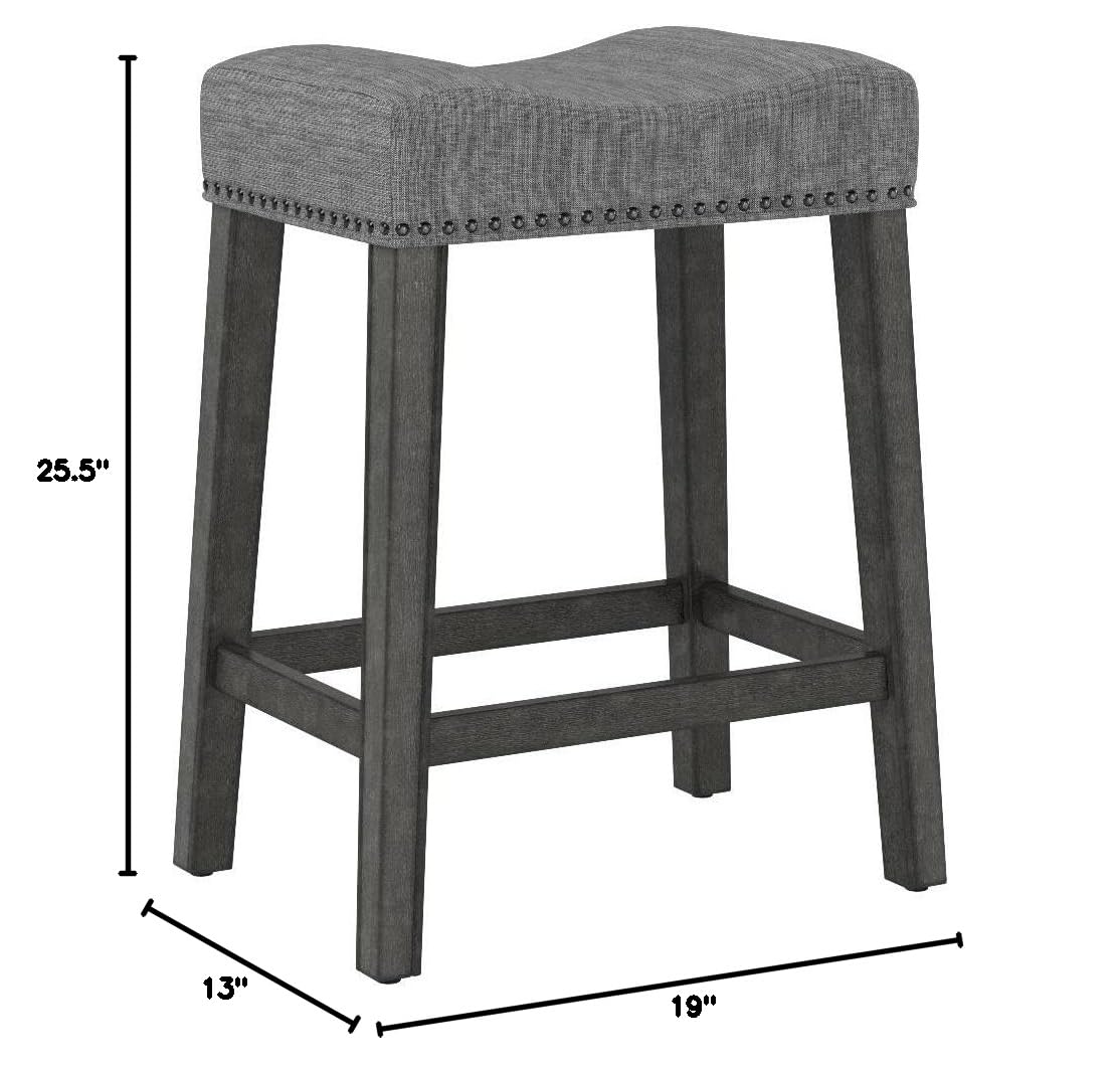 Roundhill Furniture Coco Upholstered Backless Saddle Seat Counter Stools 25.5" Height, Set of 2, Gray