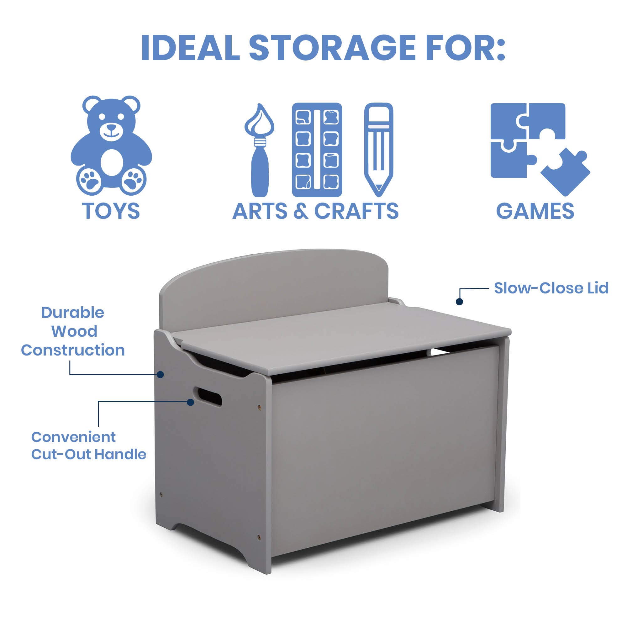 Delta Children MySize Deluxe Toy Box - Greenguard Gold Certified, Grey