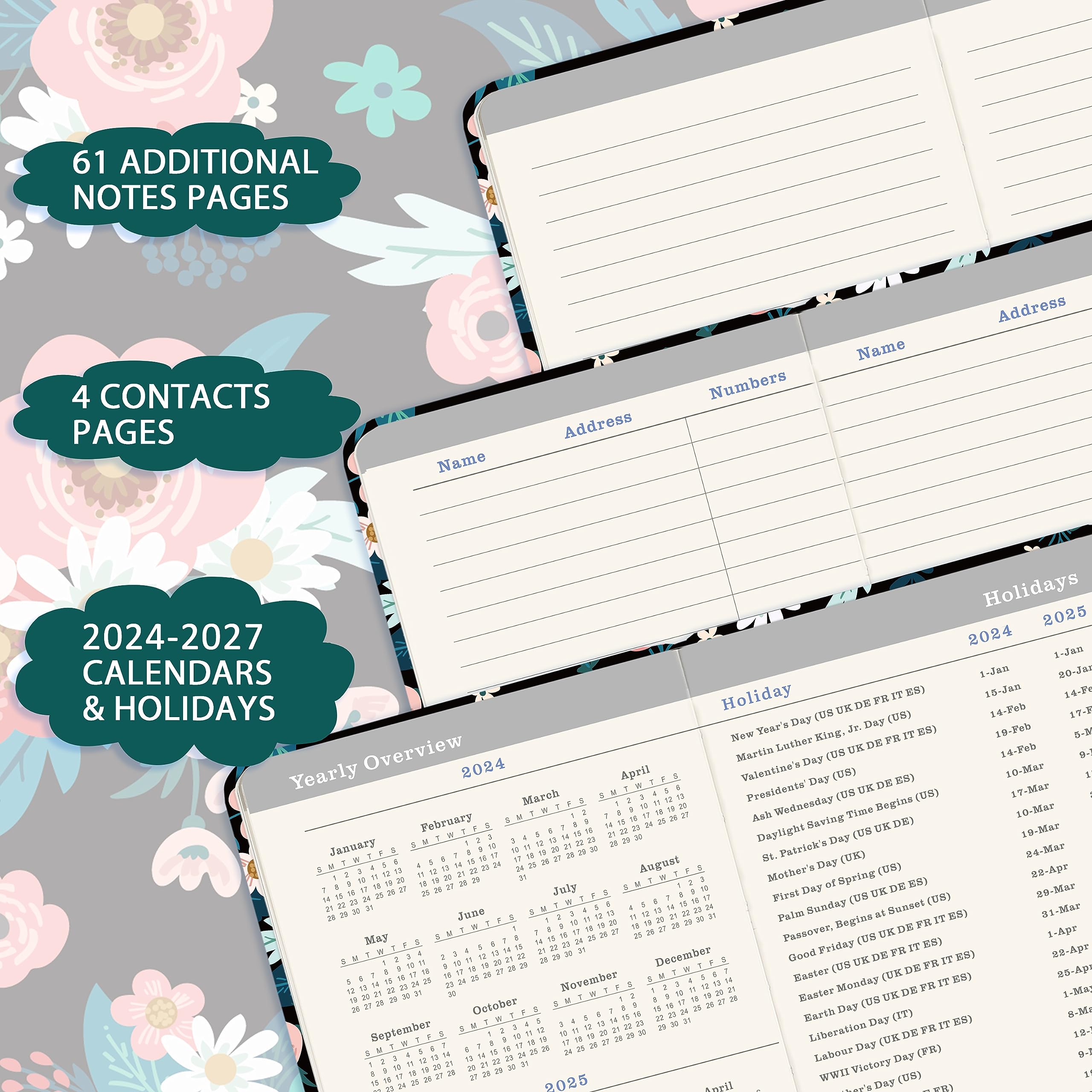 2023-2026 Pocket Planner / Calendar - 3 Year Monthly Planner from July 2023 - June 2026, 6.3" x 3.8", Monthly Pocket Calendar with 61 Notes Pages and Back Pocket, Pen Loop, Elastic Closure