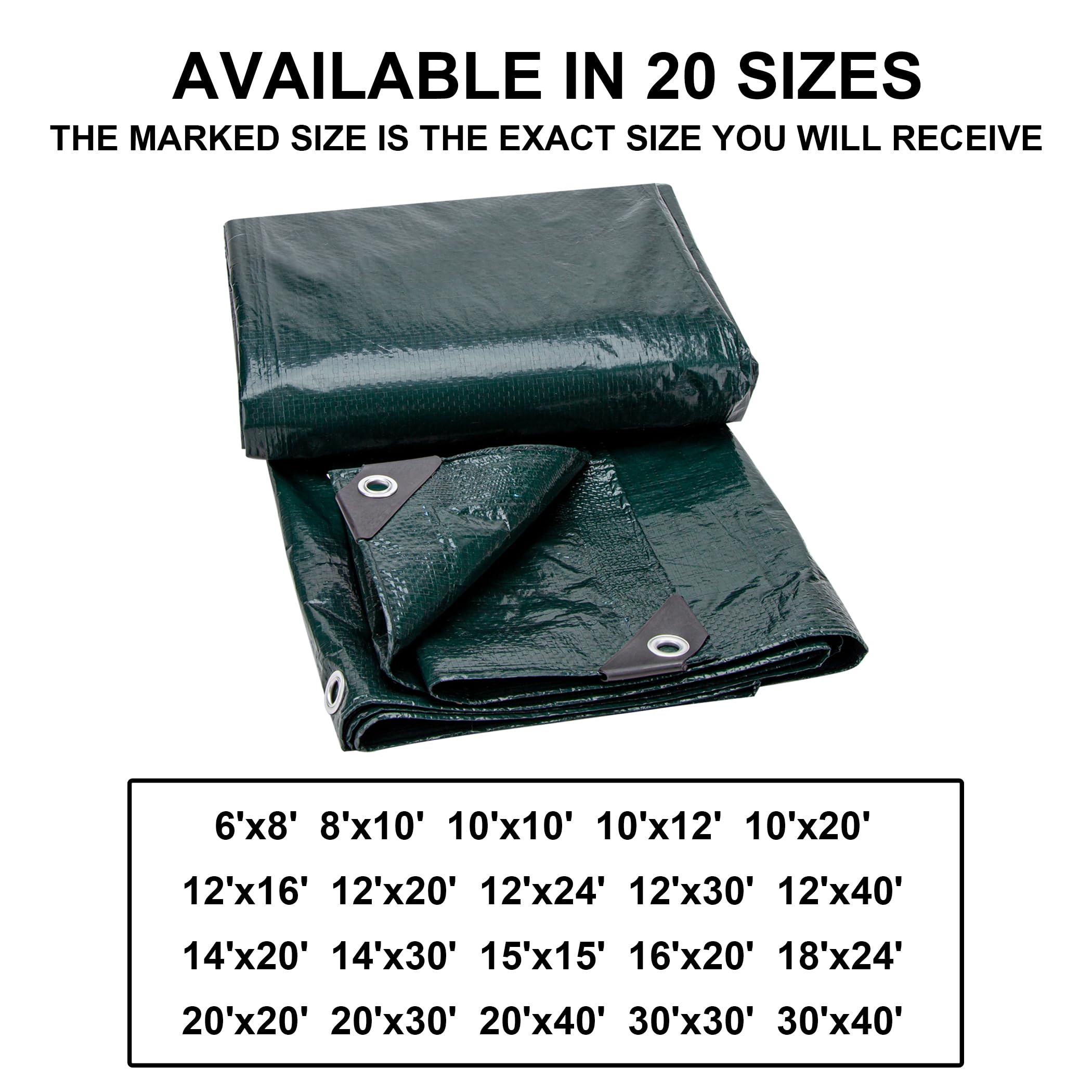 CARTMAN Finished Size 10x12 Feet Waterproof Green Tarp 8 Mil Thick, Multipurpose Protective Cover for Emergency Rain Shelter Camping Tarpaulin