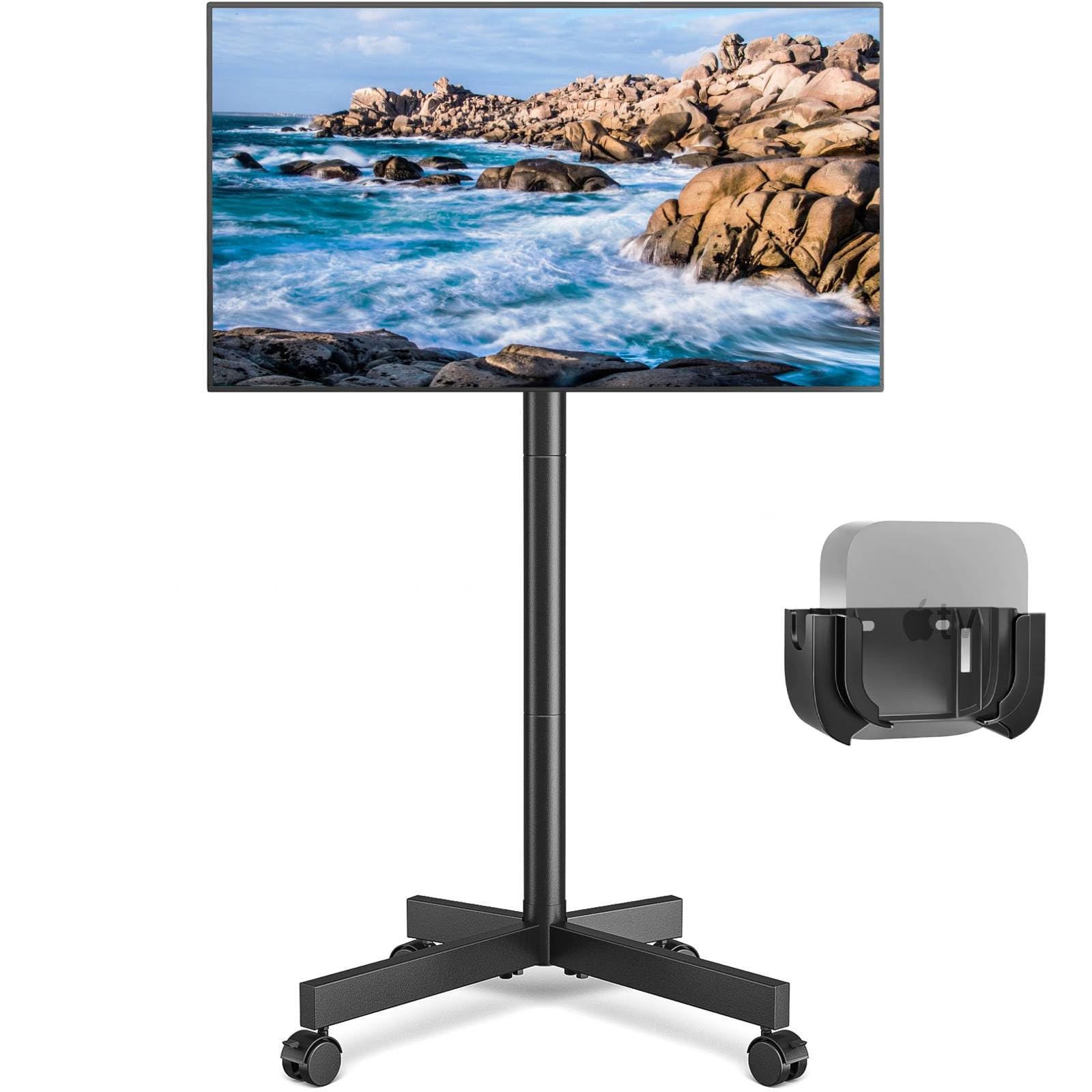 Mobile TV Cart Rolling Floor Stand for 23-60 Inch LCD LED OLED 4K Smart TVs up to 88 lbs, Height Adjustable Outdoor Metal Trolley Stand with Locking Wheels and Tilt Mount for Home Office Portable Use