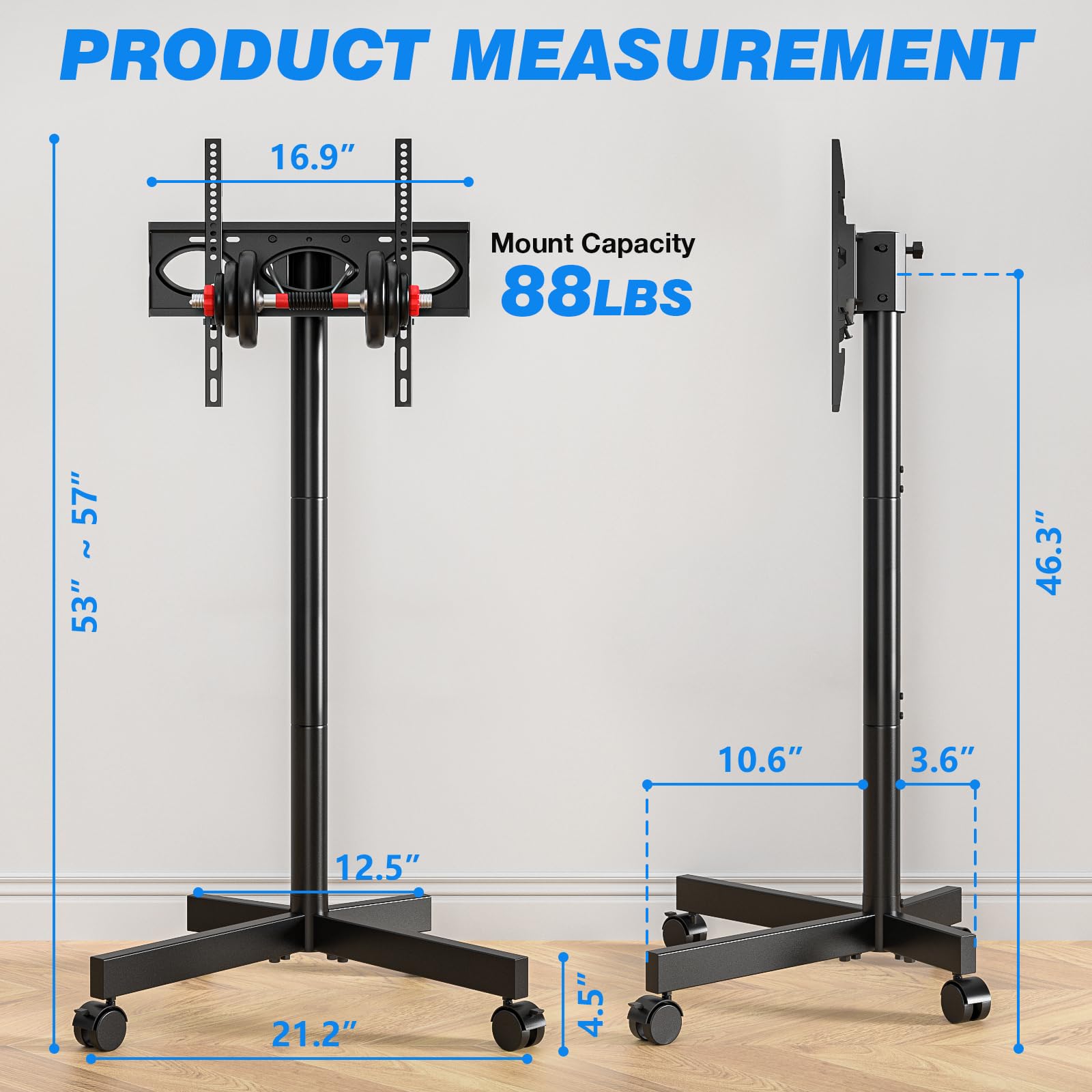 Mobile TV Cart Rolling Floor Stand for 23-60 Inch LCD LED OLED 4K Smart TVs up to 88 lbs, Height Adjustable Outdoor Metal Trolley Stand with Locking Wheels and Tilt Mount for Home Office Portable Use