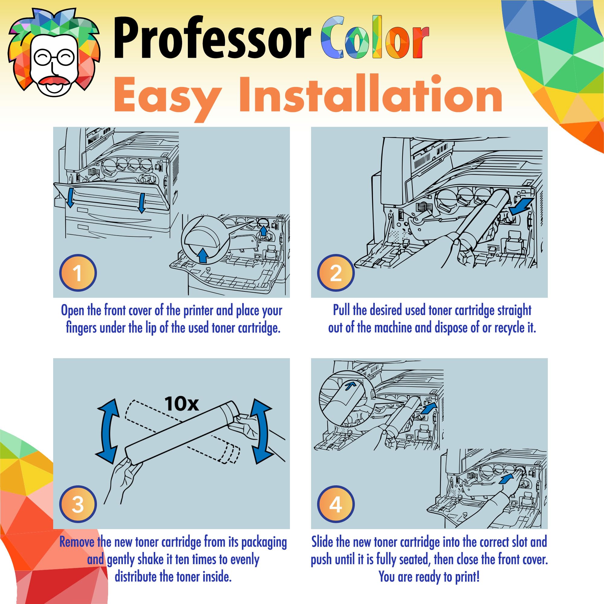 Professor Color Re-Coded OEM Toner Cartridge Replacement for Xerox AltaLink C8030 C8035 C8045 C8055 C8070 | 006R01697 006R01698 006R01699 006R01700 - 4 Pack