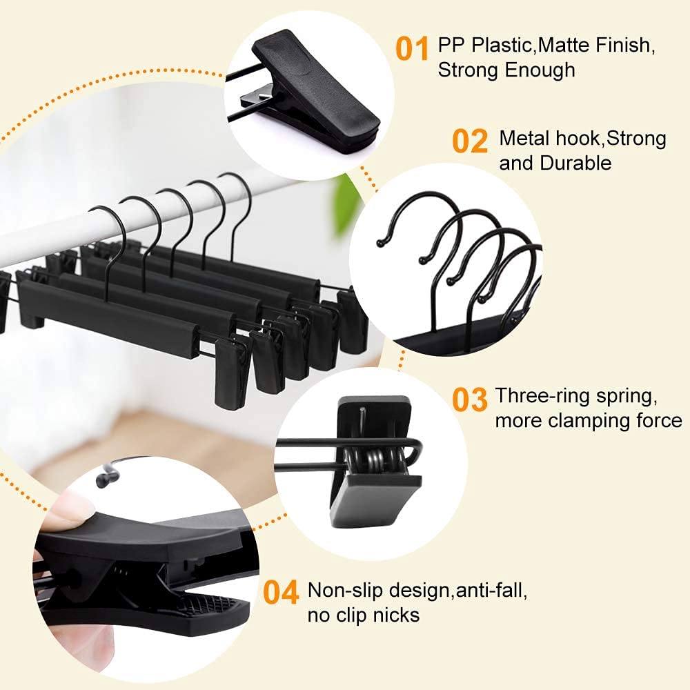 Lamitocs 10 Pack Pants Hangers with Adjustable Anti-Rust Clips for Pants, Skirts, Clothes Hangers Black