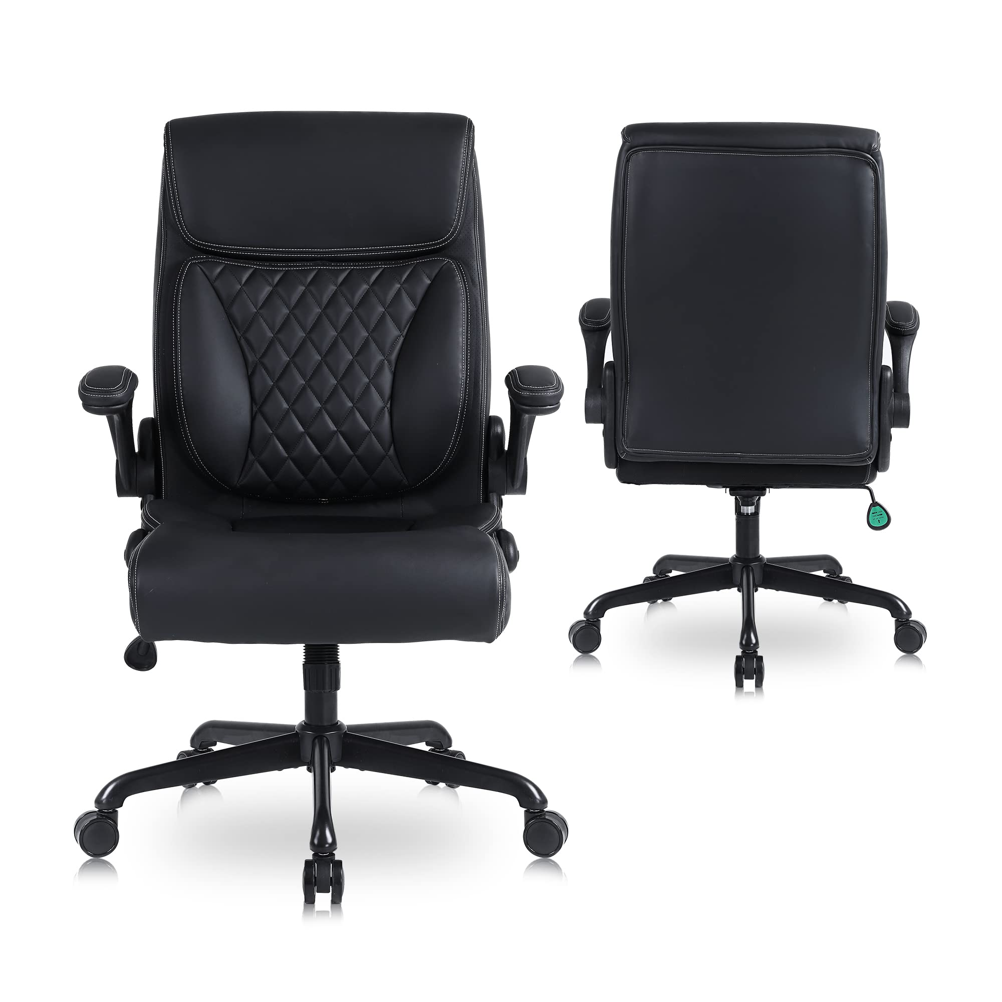 Executive Office Chair, Ergonomic Home Office Desk Chairs, PU Leather Computer Chair with Lumbar Support, Flip-up Armrests and Adjustable Height, Youchauchair High Back Work Chair, Black