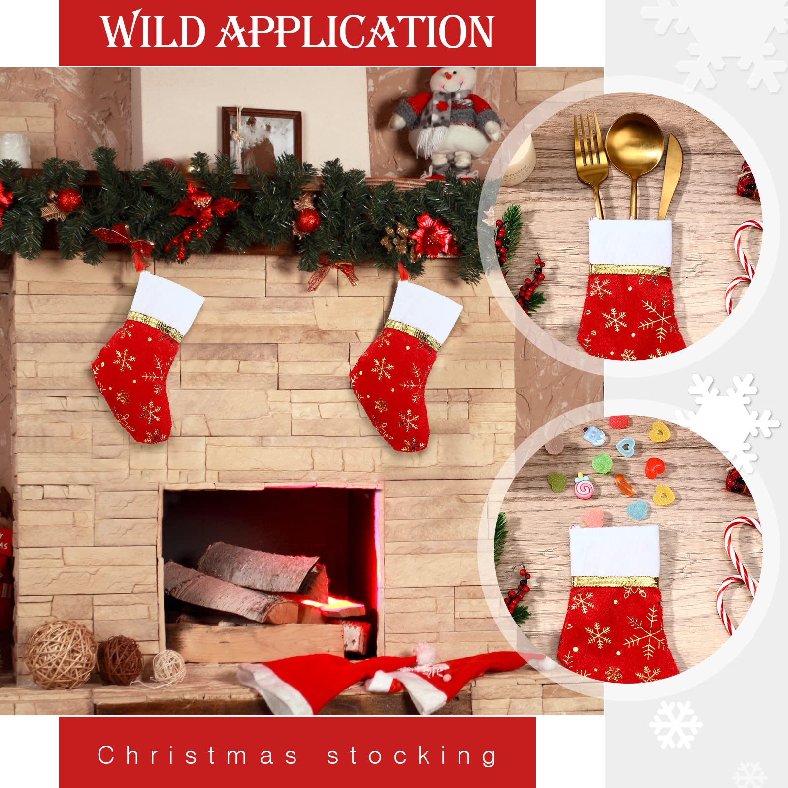 30 Pcs Christmas Dinner Table Decorations Snowflake Stocking Silverware Holder Mini Xmas Socks Plaid Tableware Holder Christmas Spoon Knife Fork Bag for Xmas Dinnerware Decorations (Embroidery Style)