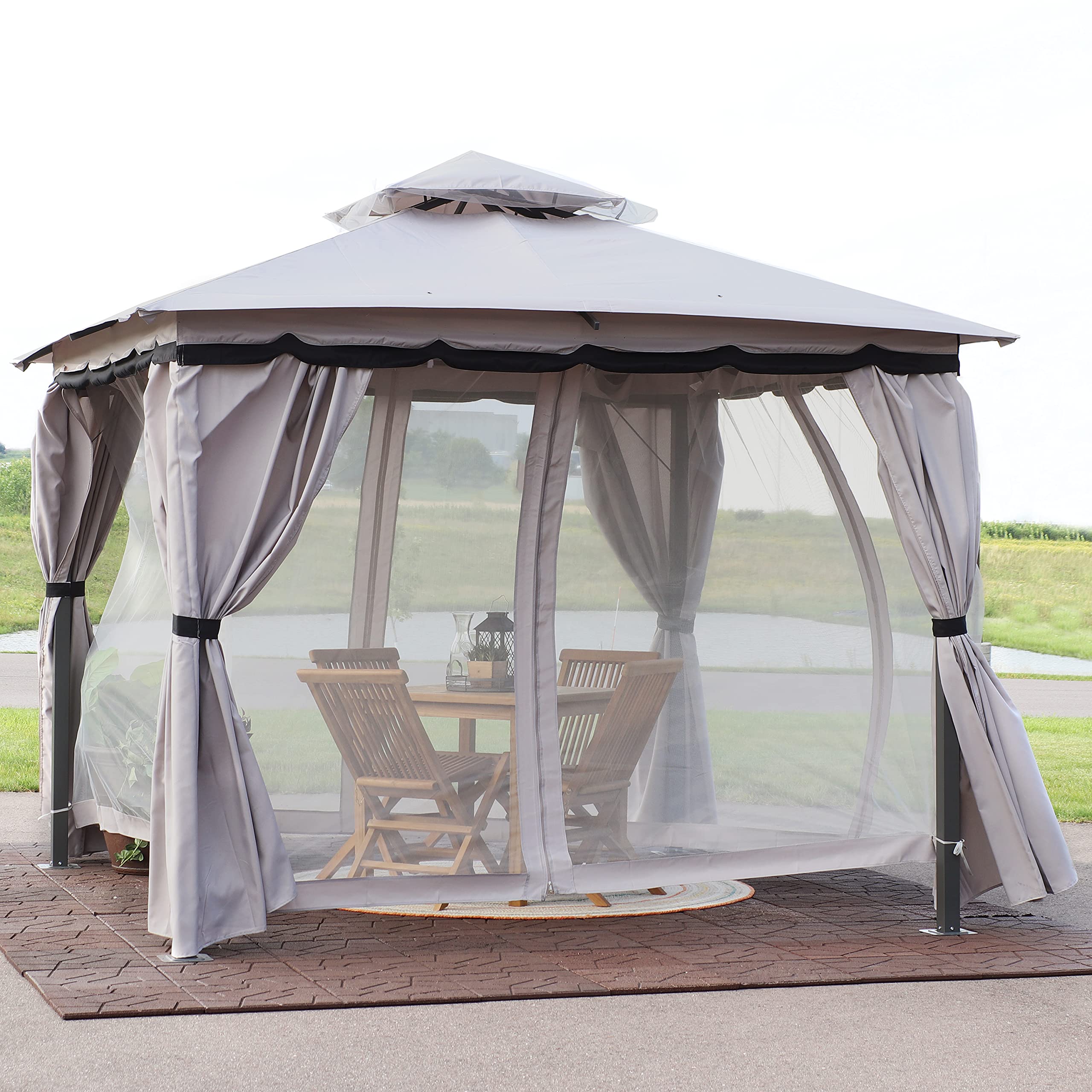 Sunnydaze Soft-Top Patio Gazebo - 10x10 Foot Rectangle Outdoor Gazebo with Screens and Privacy Walls - Gray - Perfect for Backyard, Garden or Deck