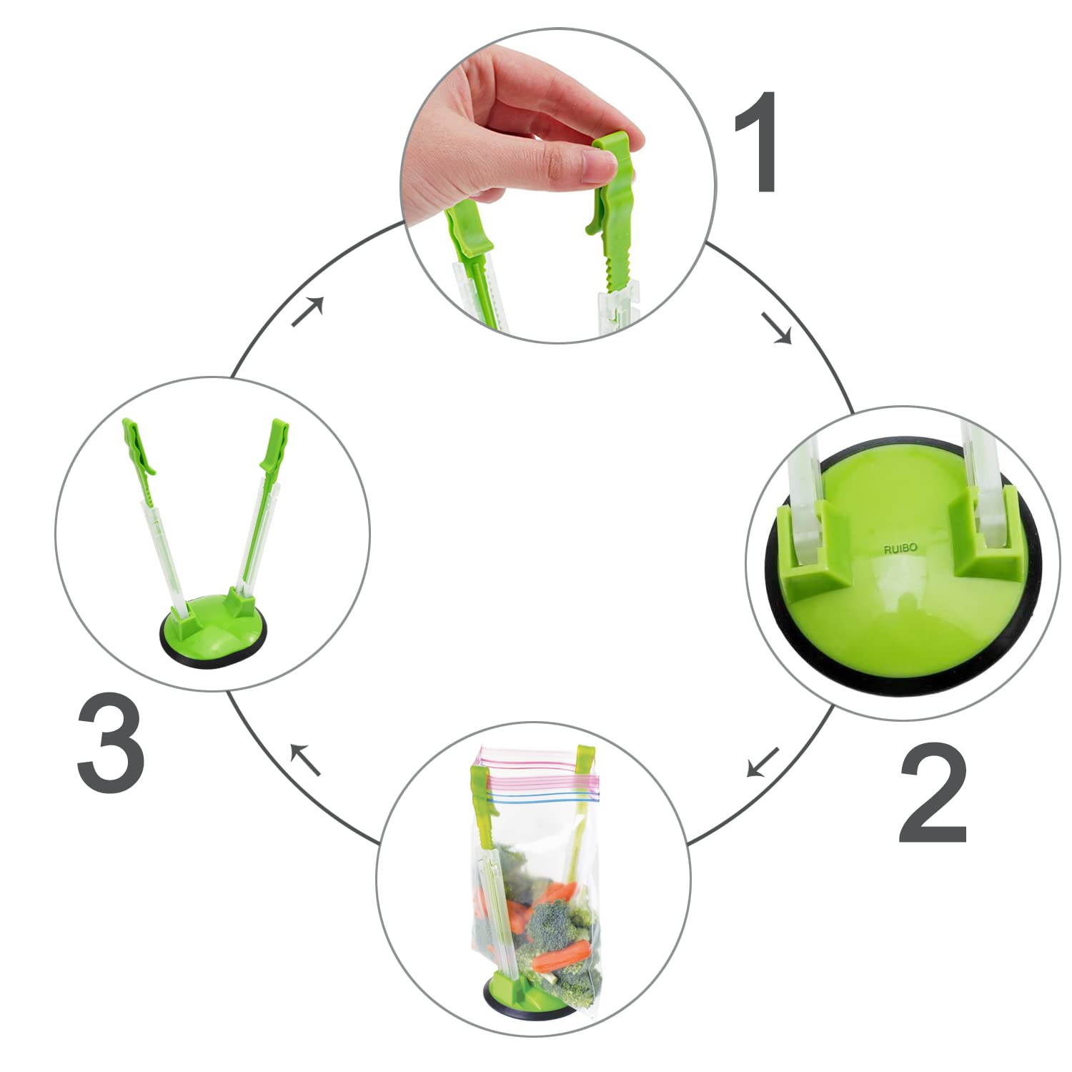 Baggy Rack Hands-Free Clip Food Storage Freezer Baggy Holder,Bag Holder For Plastic Bags Stand/Pack of 2 Green