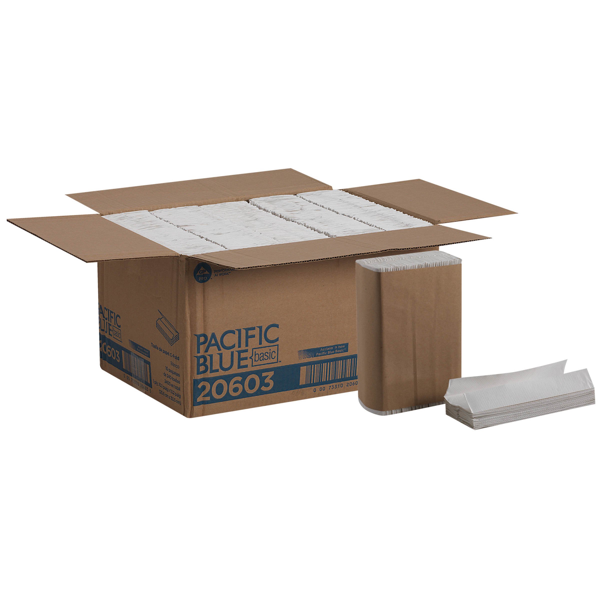 Pacific Blue Basic⢠C-Fold Paper Towels (previously branded AcclaimŽ) by GP PRO; White, 20603; 240 towels per pack, 10 packs per case