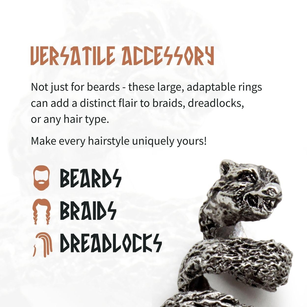 Wolf Beard Bead Coils (4-Pack) - Viking Hair Jewelry for Beards, Hair and Dreadlocks