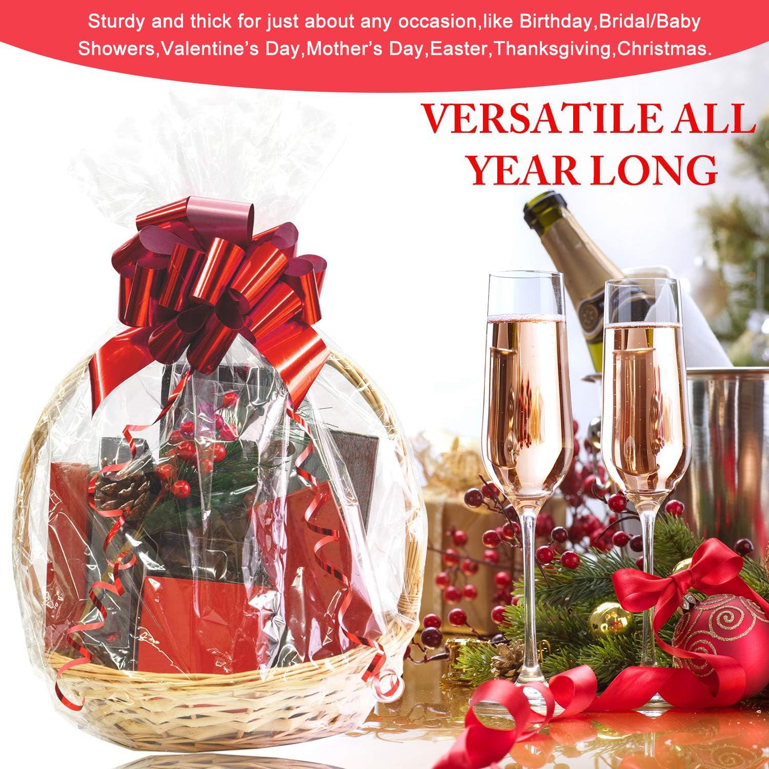 Extra Large Shrink Wrap Bags for Gift Baskets, 32x40 inches Clear PVC Heat Gift Basket Shrink Bags 10Pack