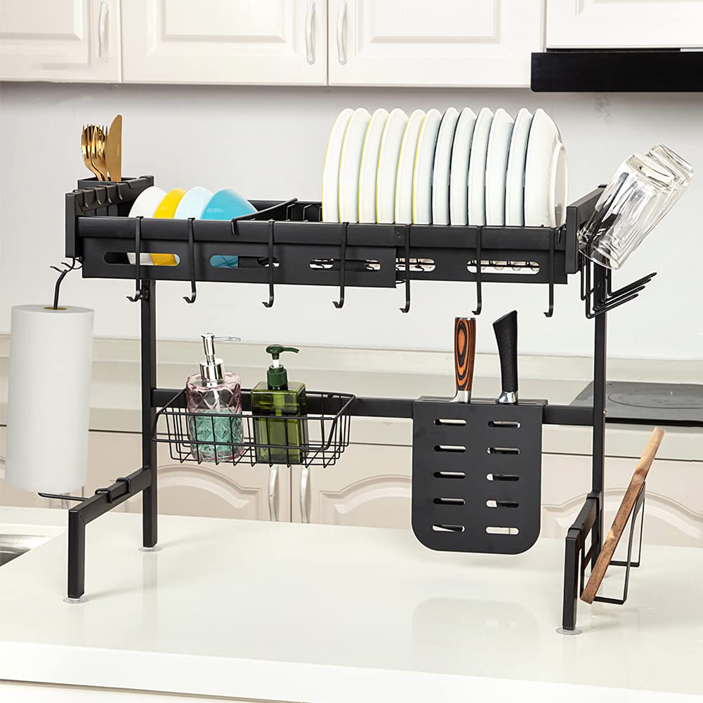 Fashionwu Dish Drying Rack Over The Sink (25.6" to 35.5"), Expandable Over Sink Dish Drying Rack Stainless Steel Kitchen Drain Rack for Counter Sink Organizer