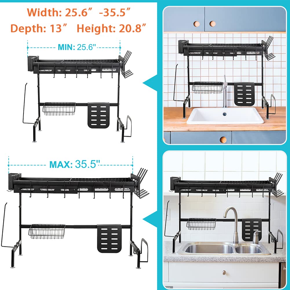 Fashionwu Dish Drying Rack Over The Sink (25.6" to 35.5"), Expandable Over Sink Dish Drying Rack Stainless Steel Kitchen Drain Rack for Counter Sink Organizer