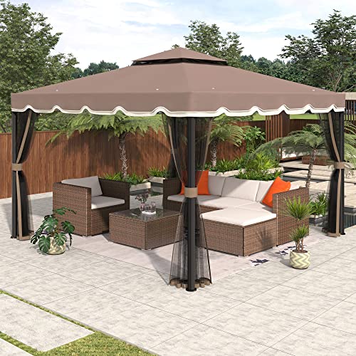 Goohome Outdoor Gazebo, Double Vented Dome Top Patio Gazebo with Mosquito Netting for Backyard, Sturdy Metal Frame Waterproof Canopies, Gazebos & Pergolas, for Poolside and Deck, 9.8Ft.Wx9.8Ft.L