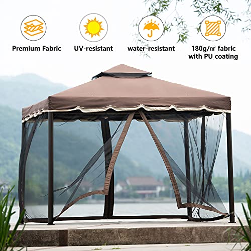 Goohome Outdoor Gazebo, Double Vented Dome Top Patio Gazebo with Mosquito Netting for Backyard, Sturdy Metal Frame Waterproof Canopies, Gazebos & Pergolas, for Poolside and Deck, 9.8Ft.Wx9.8Ft.L