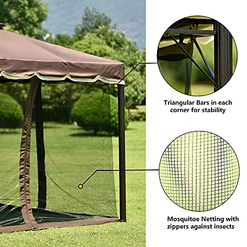 Goohome Outdoor Gazebo, Double Vented Dome Top Patio Gazebo with Mosquito Netting for Backyard, Sturdy Metal Frame Waterproof Canopies, Gazebos & Pergolas, for Poolside and Deck, 9.8Ft.Wx9.8Ft.L