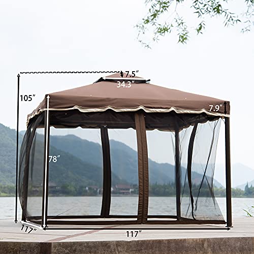 Goohome Outdoor Gazebo, Double Vented Dome Top Patio Gazebo with Mosquito Netting for Backyard, Sturdy Metal Frame Waterproof Canopies, Gazebos & Pergolas, for Poolside and Deck, 9.8Ft.Wx9.8Ft.L