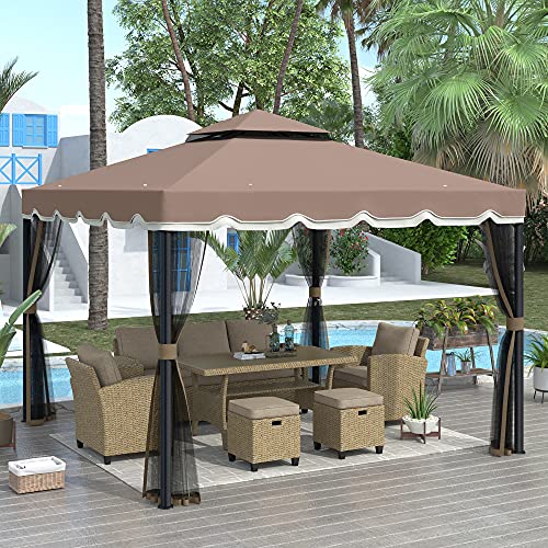 Goohome Outdoor Gazebo, Double Vented Dome Top Patio Gazebo with Mosquito Netting for Backyard, Sturdy Metal Frame Waterproof Canopies, Gazebos & Pergolas, for Poolside and Deck, 9.8Ft.Wx9.8Ft.L