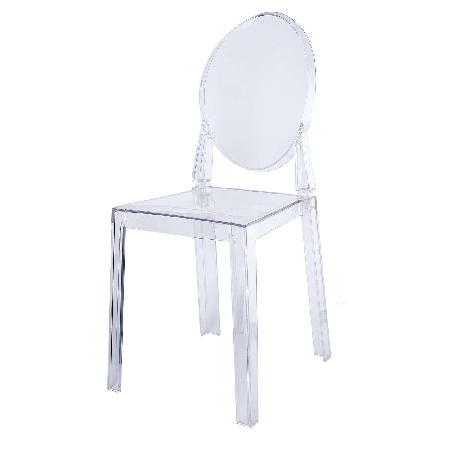 Efavormart Pack of 1 | Clear Transparent Banquet Ghost Chair Armless Stacking Accent Chair with Oval Back Acrylic, Invisible Plastic Construction, Unique Style