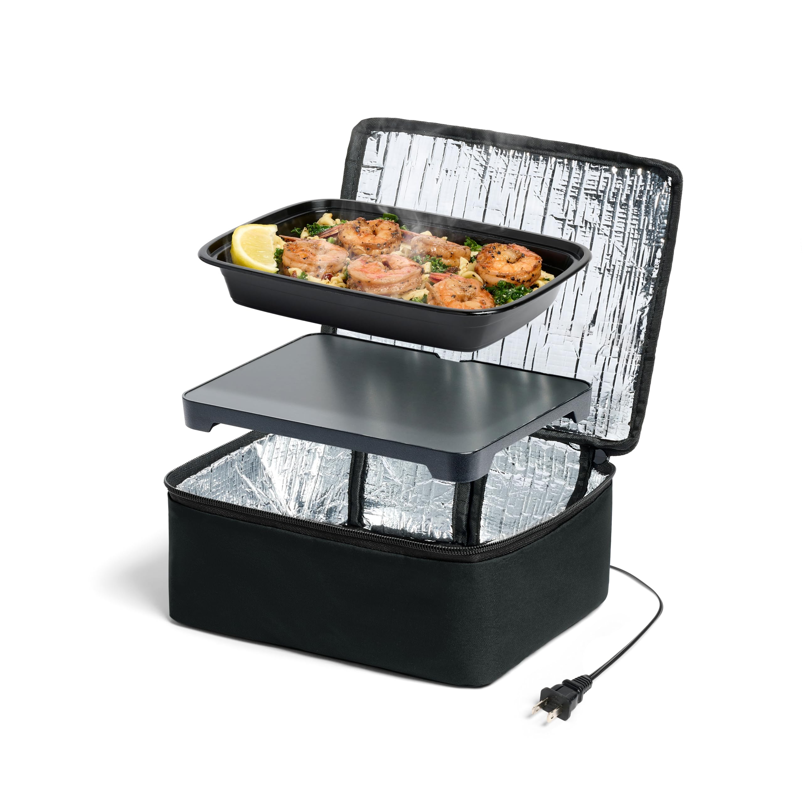 HOTLOGIC Mini Portable Oven, Food Warmer Electric Lunch Box with Wall Plug, Mini Personal Heated Lunch Box for Cooking and Reheating Meals in Office, Travel, Potlucks, Hotel, Home Kitchen (Black)