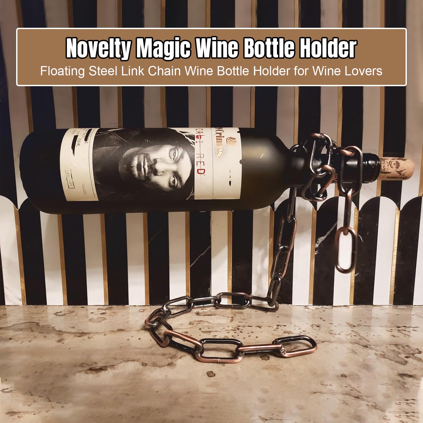 Tabletop Single Wine Bottle Holder, Creative Suspending Chain Rack Bronze Wine Rack Wine Holder Novelty Gift for Kitchen Home Table Decor, Perfect Wine Gifts and Accessories for Wine Lovers (Bronze)