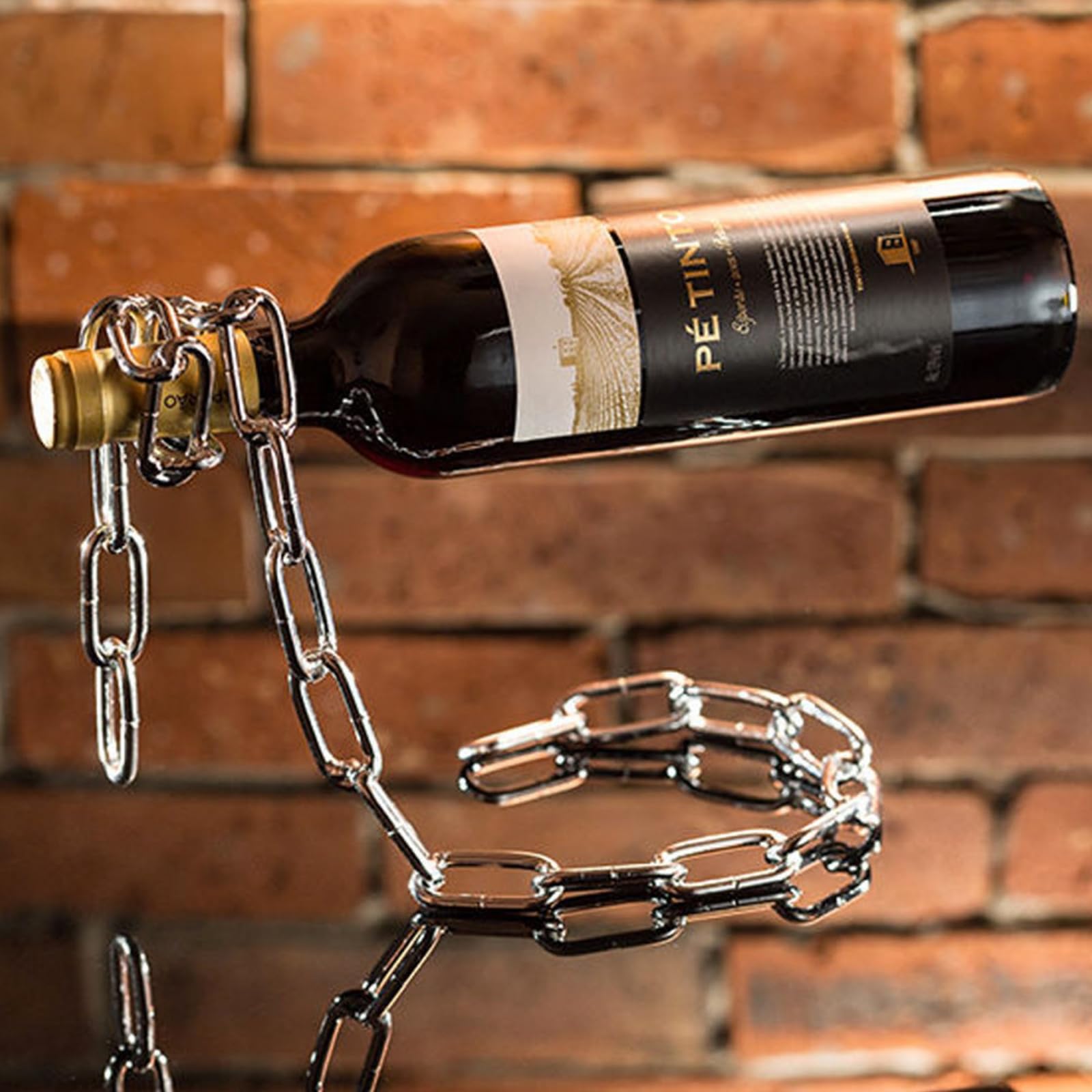 Tabletop Single Wine Bottle Holder, Creative Suspending Chain Rack Bronze Wine Rack Wine Holder Novelty Gift for Kitchen Home Table Decor, Perfect Wine Gifts and Accessories for Wine Lovers (Bronze)