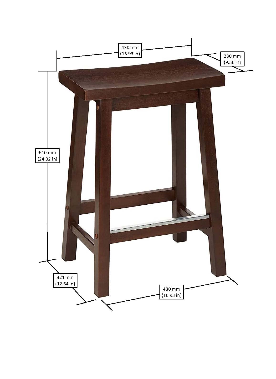Amazon Basics Solid Wood Saddle-Seat Kitchen Counter-Height Stool - Set of 2, 24" Counter Stool, Walnut Finish