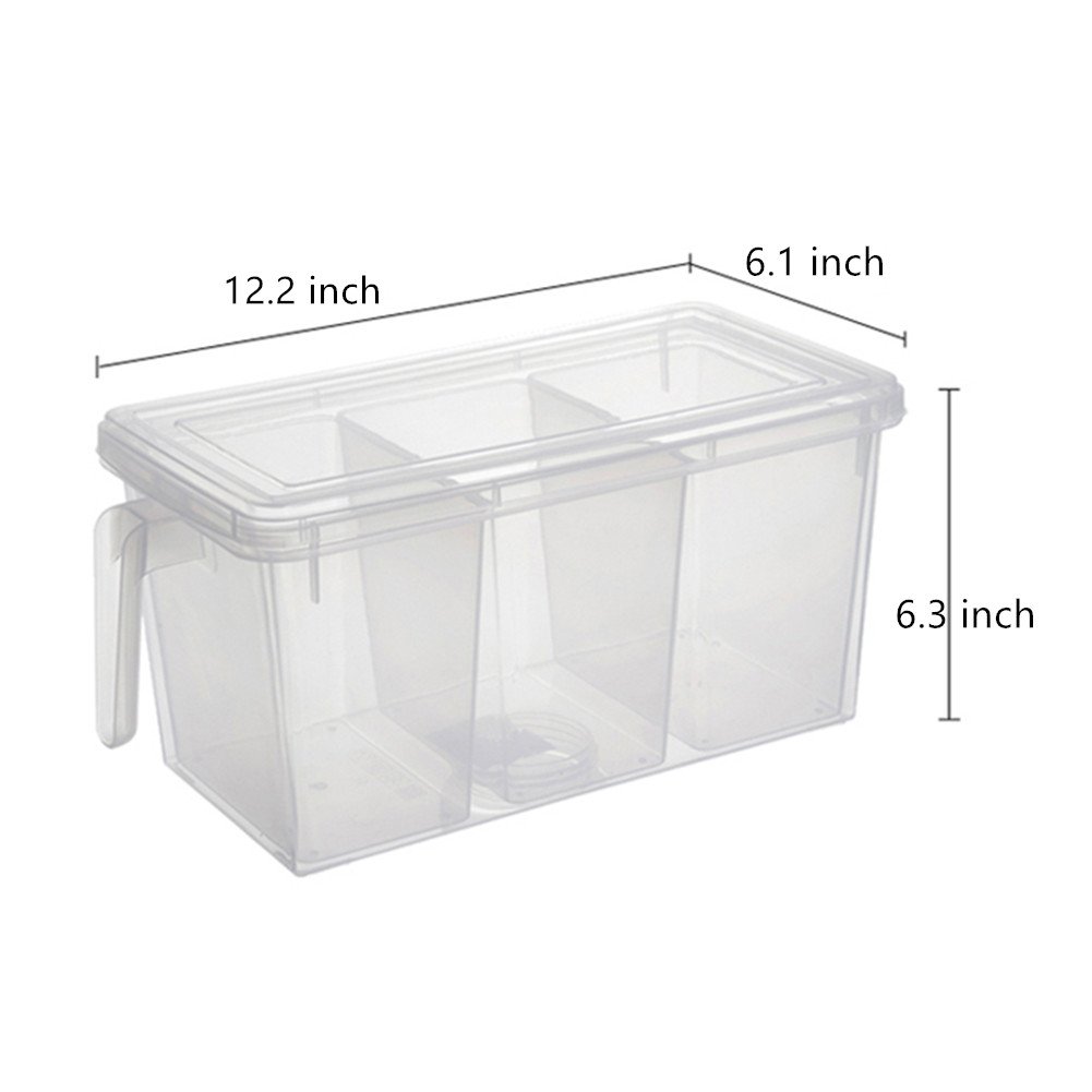 MineSign Plastic Storage Containers Square Handle Food Storage Organizer Boxes with Lids for Refrigerator Fridge Cabinet Desk (Set of 2 Organizers with Lid and 6 Removable Bins)